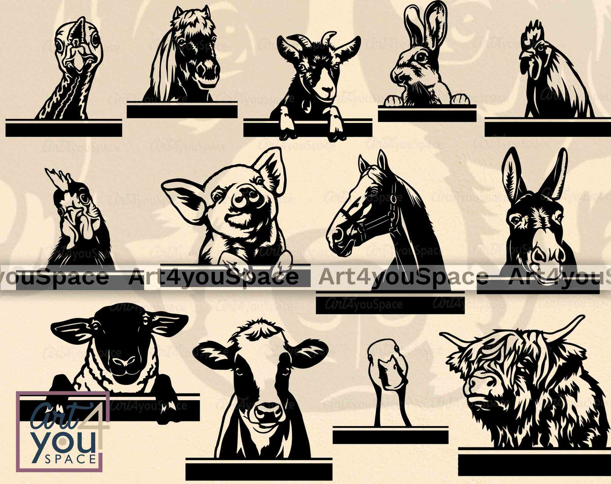 Buy Farm Animals Bundle SVG, DXF, PNG – Art4youSpace
