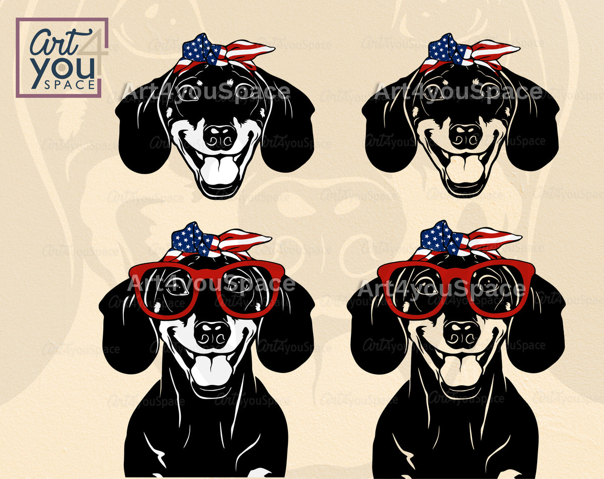Buy Dachshund With USA Flag Bandana And Glasses SVG, DXF, PNG ...