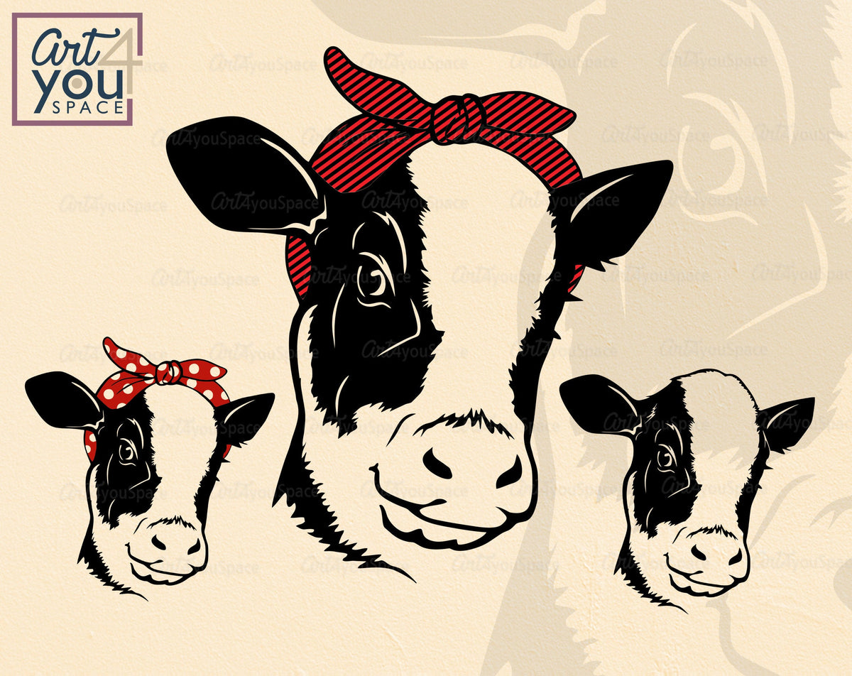 Buy Cow Head With Bandana SVG, DXF, PNG – Art4youSpace