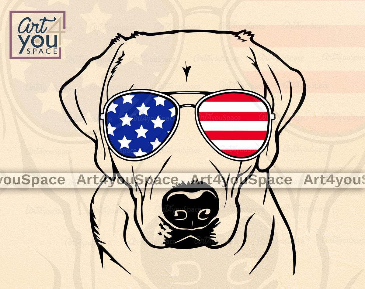 Buy Labrador Retriever With American Flag Glasses SVG, DXF, PNG ...