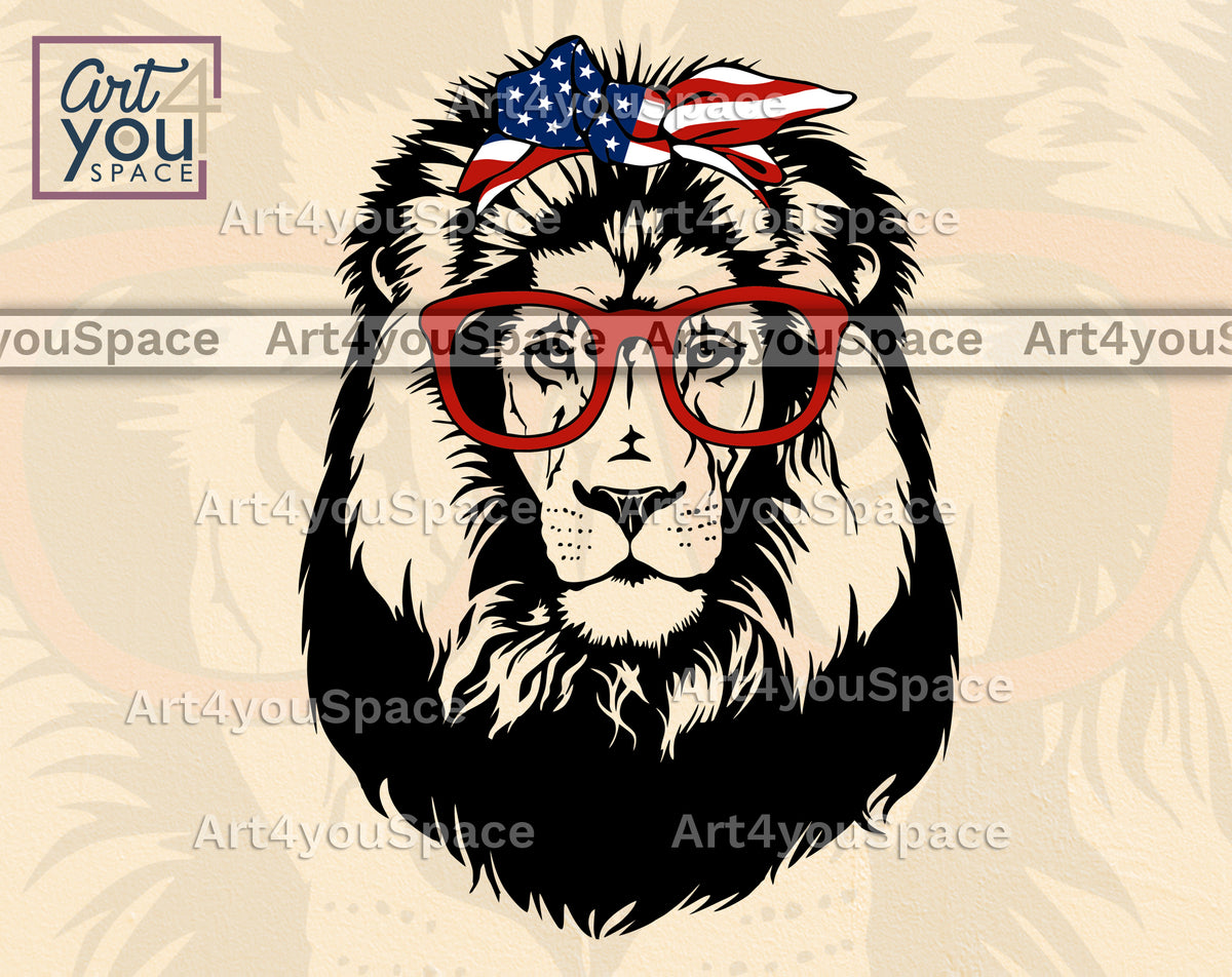 Buy Lion With USA Flag Bandana Glasses SVG, DXF, PNG – Art4youSpace