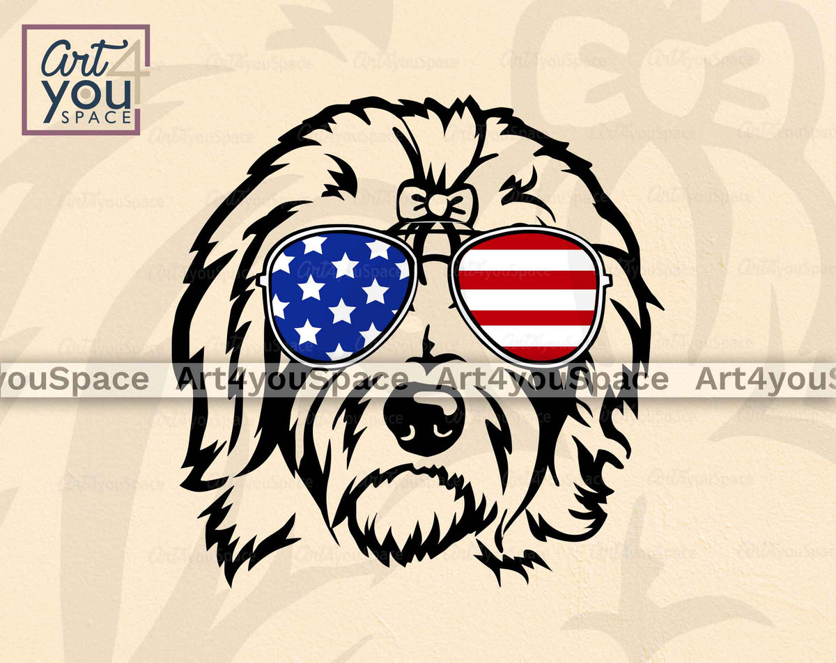 Buy Old English Sheepdog With USA Flag Glasses SVG, DXF, PNG – Art4youSpace