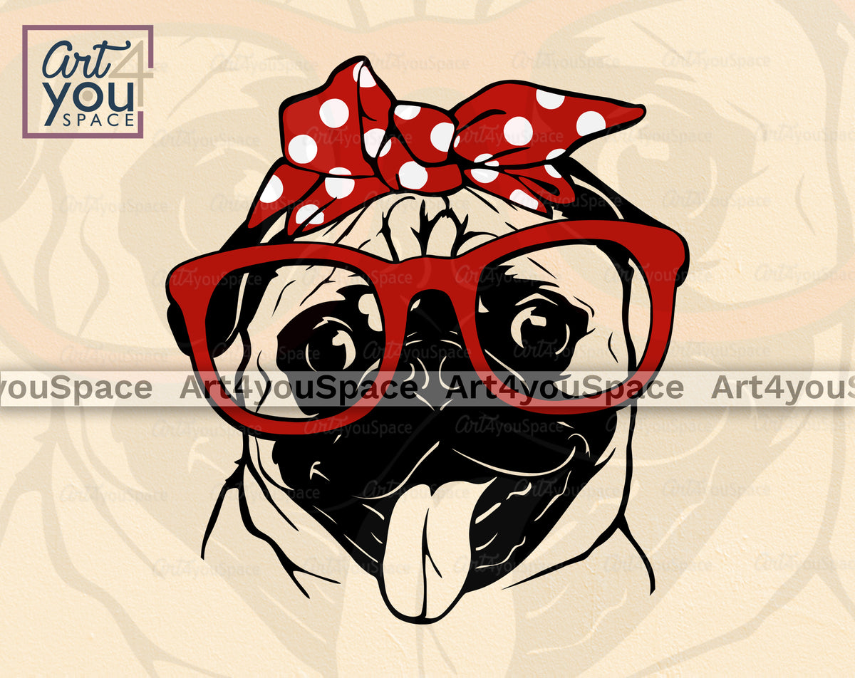 Buy Cute Pug Bandana SVG, DXF, PNG – Art4youSpace
