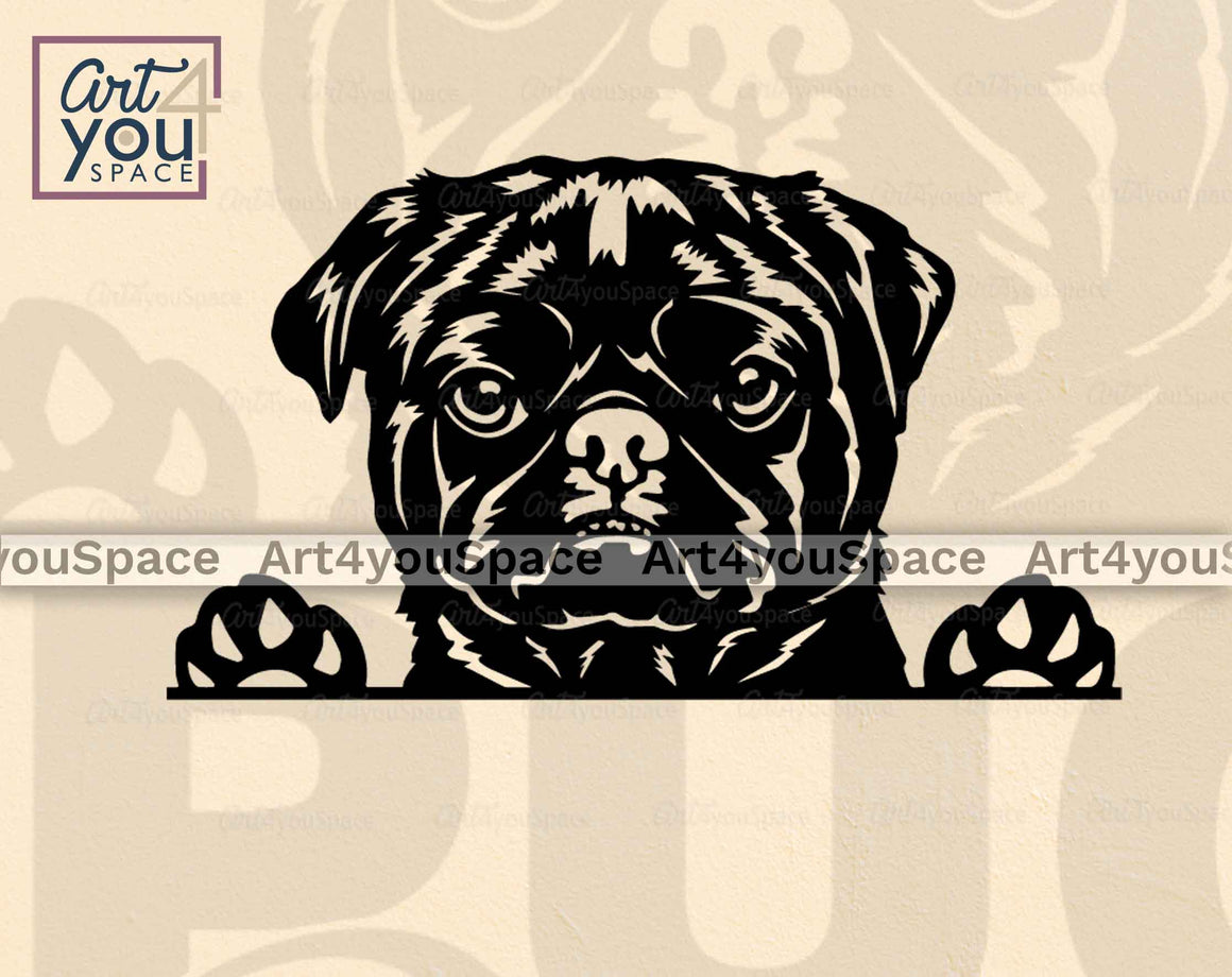 Buy Black Pug Dog Peeking SVG, DXF, PNG – Art4youSpace