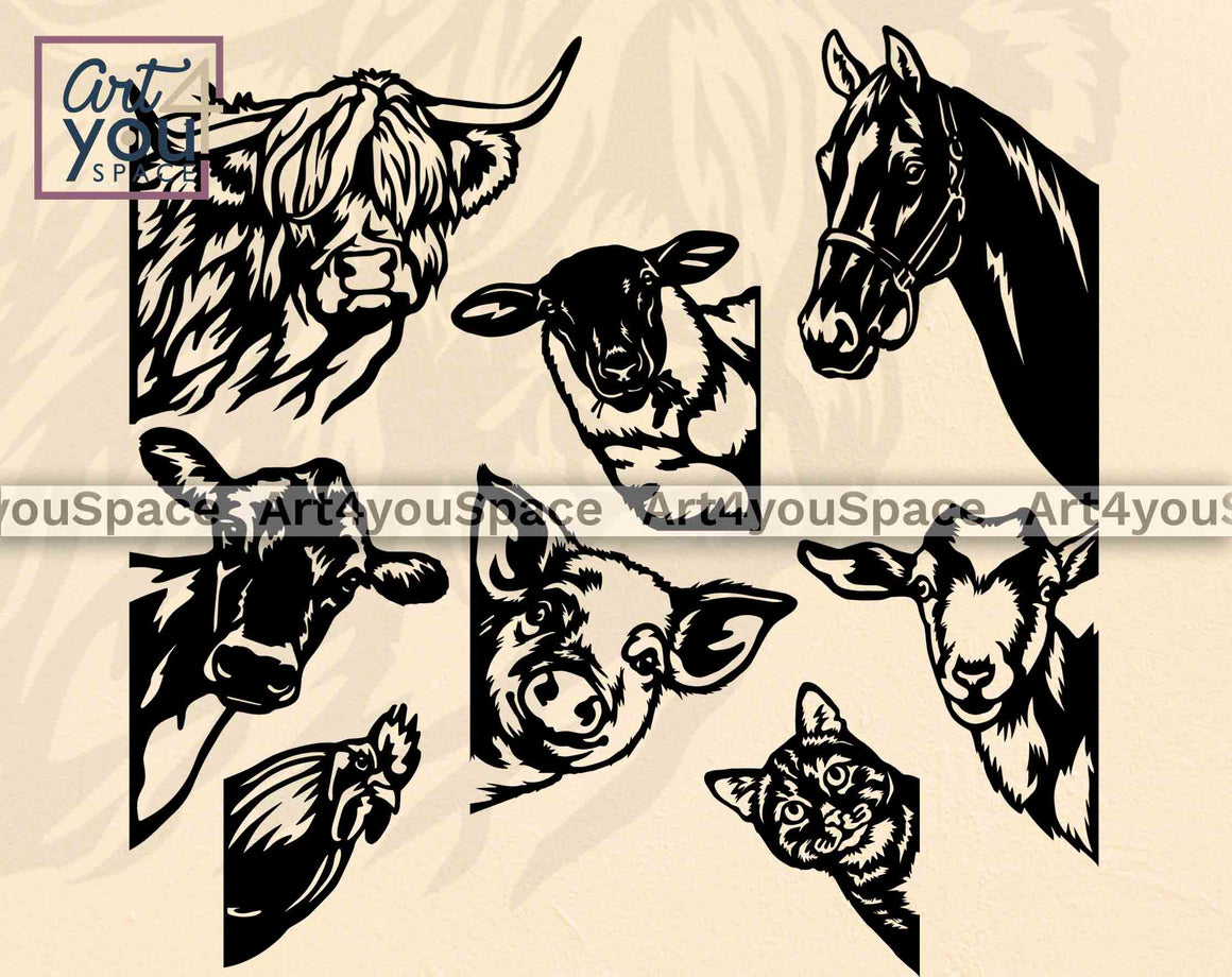 Buy Funny Farm Animals Bundle SVG, DXF, PNG – Art4youSpace