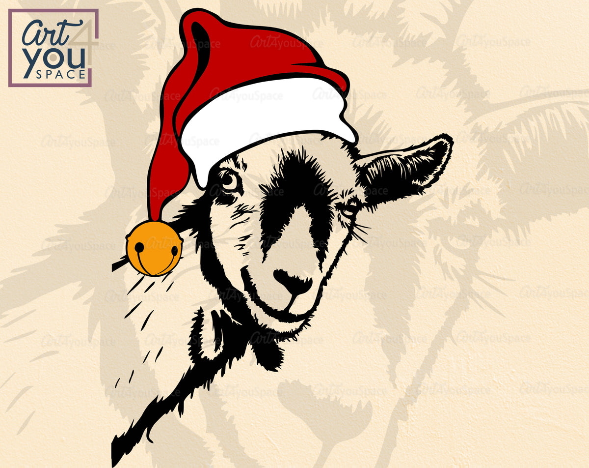 Buy Goat With Santa Hat SVG, DXF, PNG – Art4youSpace