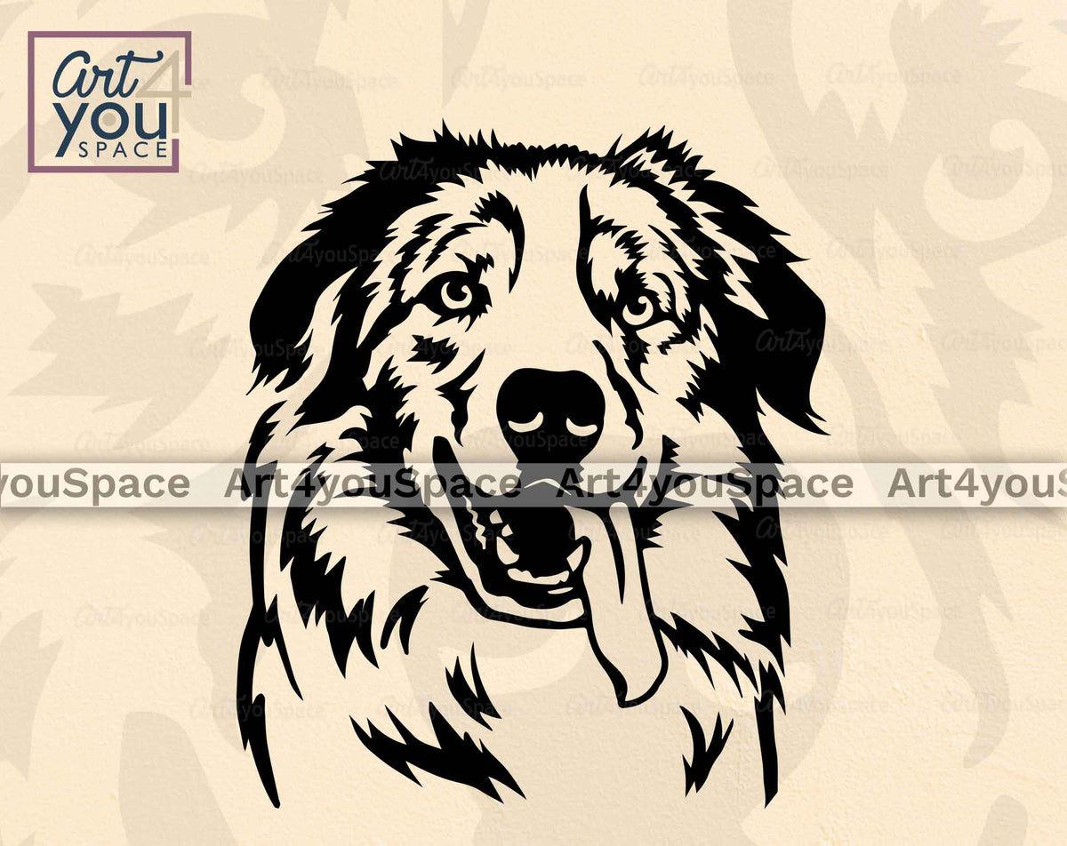 Buy Funny Australian Shepherd dog face SVG, DXF, PNG – Art4youSpace