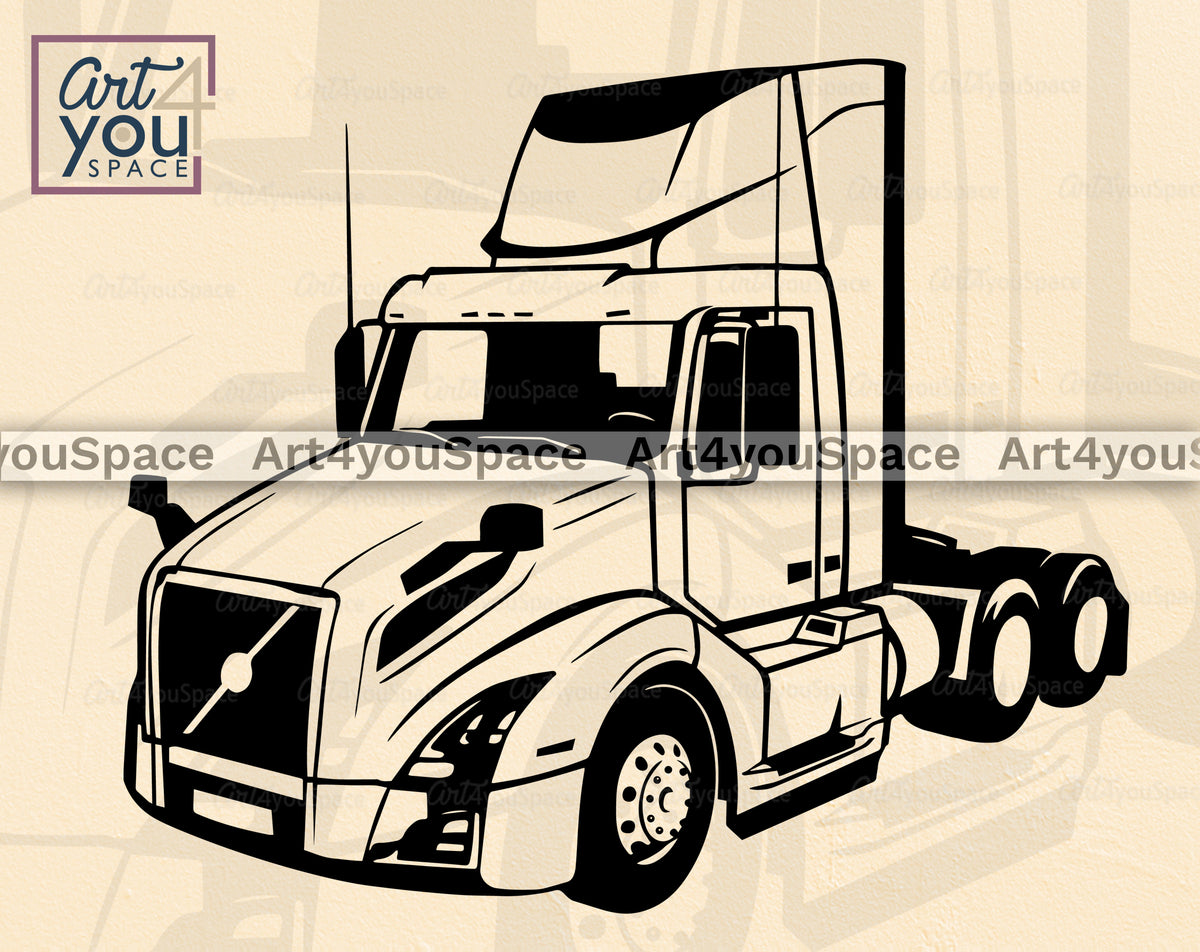 Buy Volvo Day Cab Truck in profile SVG, DXF, PNG – Art4youSpace