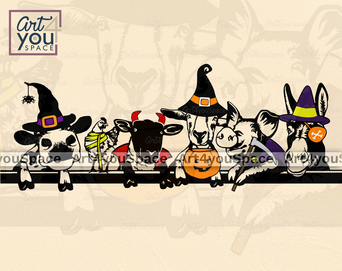 Farm animals halloween SVG DXF PNG Cricut, Animal Clipart, Vector Port ...
