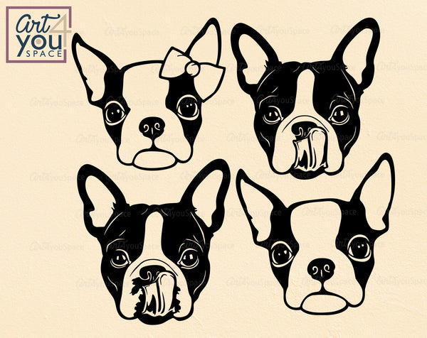 Buy Cute Boston Terrier faces SVG, DXF, PNG – Art4youSpace