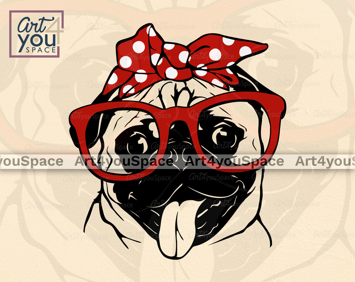 Cute Pug Bandana SVG PNG DXF Cricut, Clipart, Dog Breed, Download, Vec ...