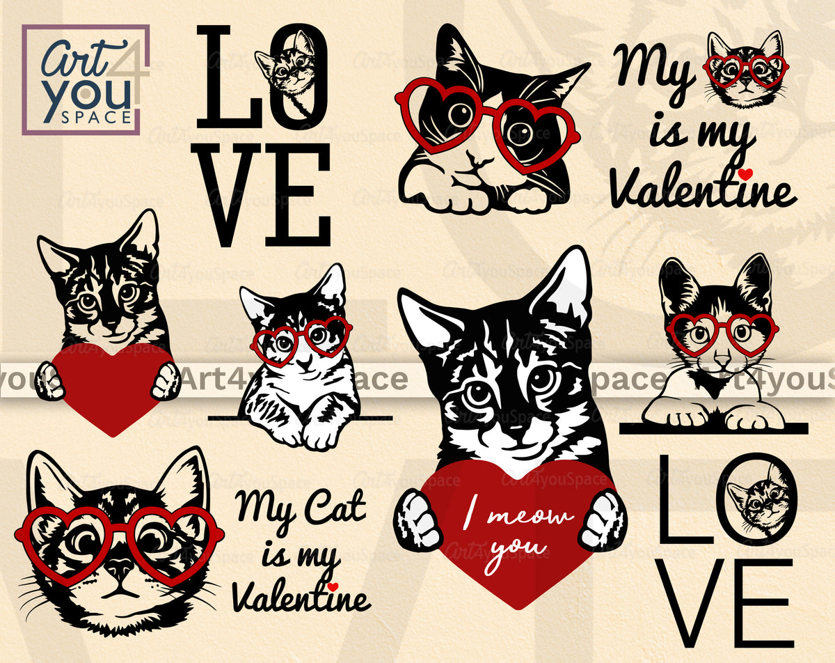 Buy Cat St. Valentine Day SVG, DXF, PNG – Art4youSpace